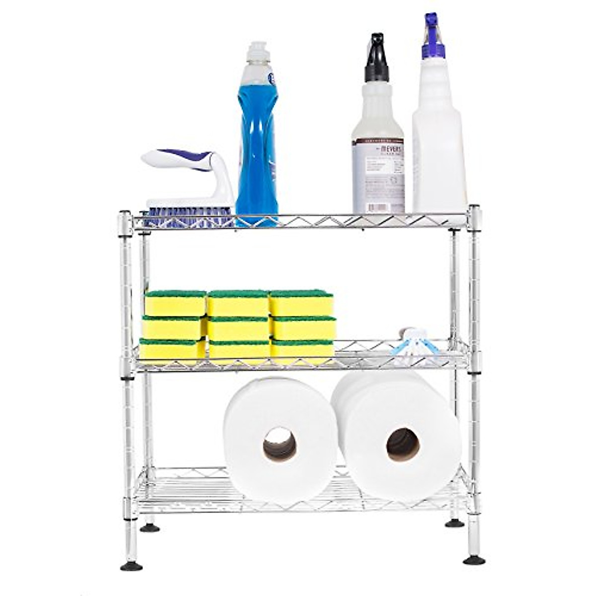 Internet's Best 3-Tier Mini Wire Utility Shelving - Chrome - Shelf - Adjustable Rack Unit - Kitchen Bathroom Pantry Laundry Storage - Under The Sink Organization - Organize Your Cabinets - SPI