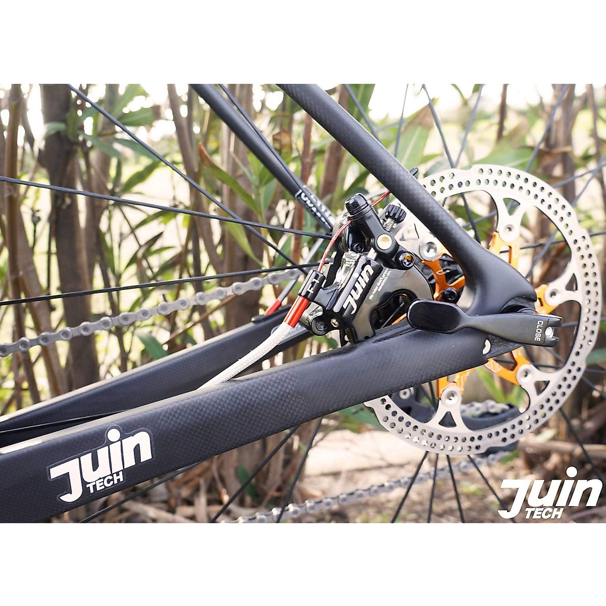Juin Tech F1 Cable Actuated Hydraulic Bicycle Bike Disc Brake Caliper Set Extra Lightweight Hybrid Brake Set for Flat-Mount Road/Cyclocross/Gravel/E-Bike/Folding Bike use w/160mm 6" rotors (Black)