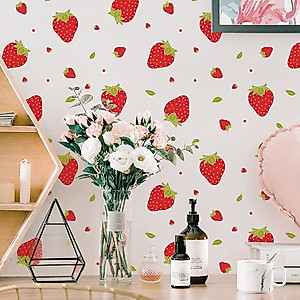 Buer Homie Strawberry Stickers for Wall, 48 PCS 4 Sheets, Fruits Kitchen Decor, Strawberry Wall Decor for Bedroom Bathroom Classroom Nursery Room,Strawberry Decals for Backdrop