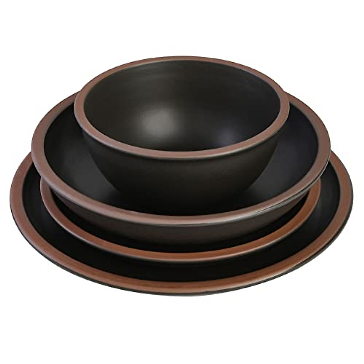 Gibson Elite Lagos Coupe Dinnerware Set, Service for 4 (16pcs), Black