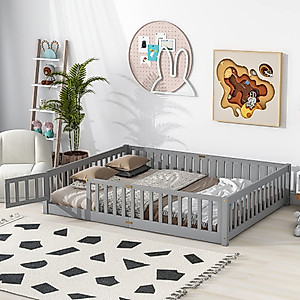 Bellemave Queen Montessori Bed, Floor Bed, Floor Bed, Floor Bed with Door, Floor Bed for Kids, Wooden Kids Floor Bed(Gary).