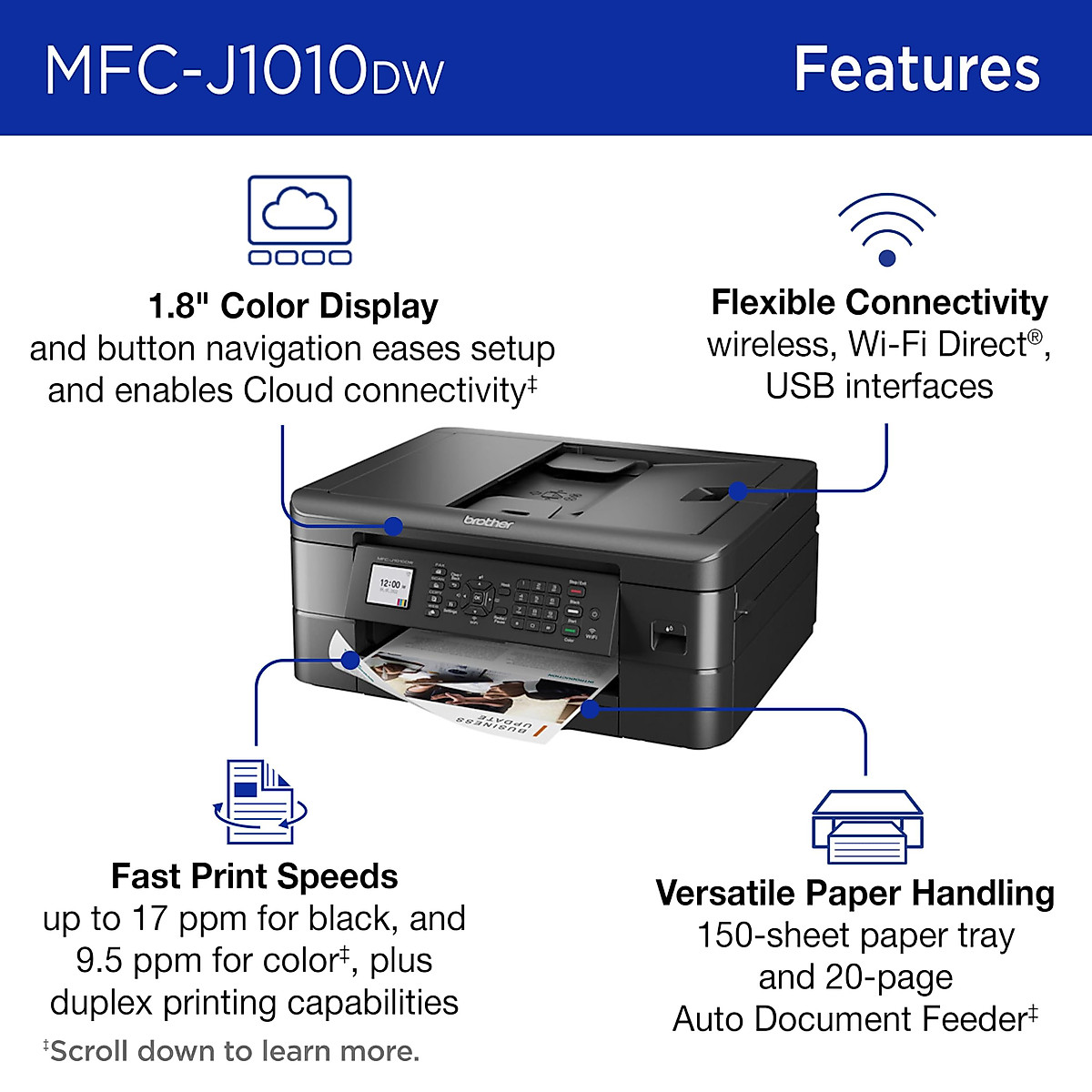 Brother MFC-J1010DW Wireless Color Inkjet All-in-One Printer with Mobile Device and Duplex Printing, Refresh Subscription and Amazon Dash Replenishment Ready