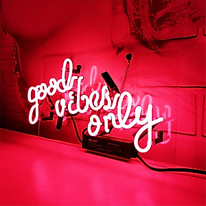 Neon Signs Good Vibes Only Neon Sign Neon Light Sign Light Up Signs Wall Decor Custom Neon Sign Neon Words for Wall Bedroom Girls Halloween Christmas Decor Neon 14x8 inch