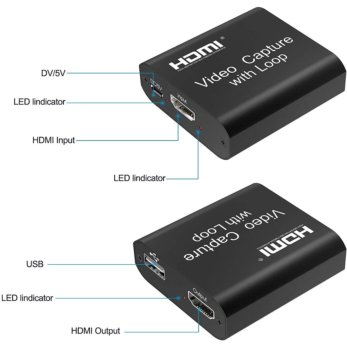 Rybozen Video Capture Cards with Loop Out, 1080P 60FPS USB 2.0 HDMI Capture Live Streaming, HDMI Capture for PS4, Nintendo Switch, Xbox One&Xbox 360