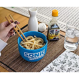 Sonic The Hedgehog Japanese Ceramic Dinnerware Set | Includes 14-Ounce Ramen Bowl and Wooden Chopsticks | Asian Food Dish Set for Home Kitchen | Fun Gamer Gifts