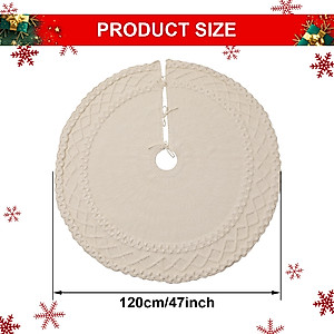 LASPERAL Knitted Tree Skirt 48 Inch Ivory White Crochet Christmas Tree Skirt, Farmhouse Rustic Cable Knit Edge Tree Skirt with Bow Tie for Home Décor, Washable Heavy Yarn Tree Skirt Indoor Outdoor