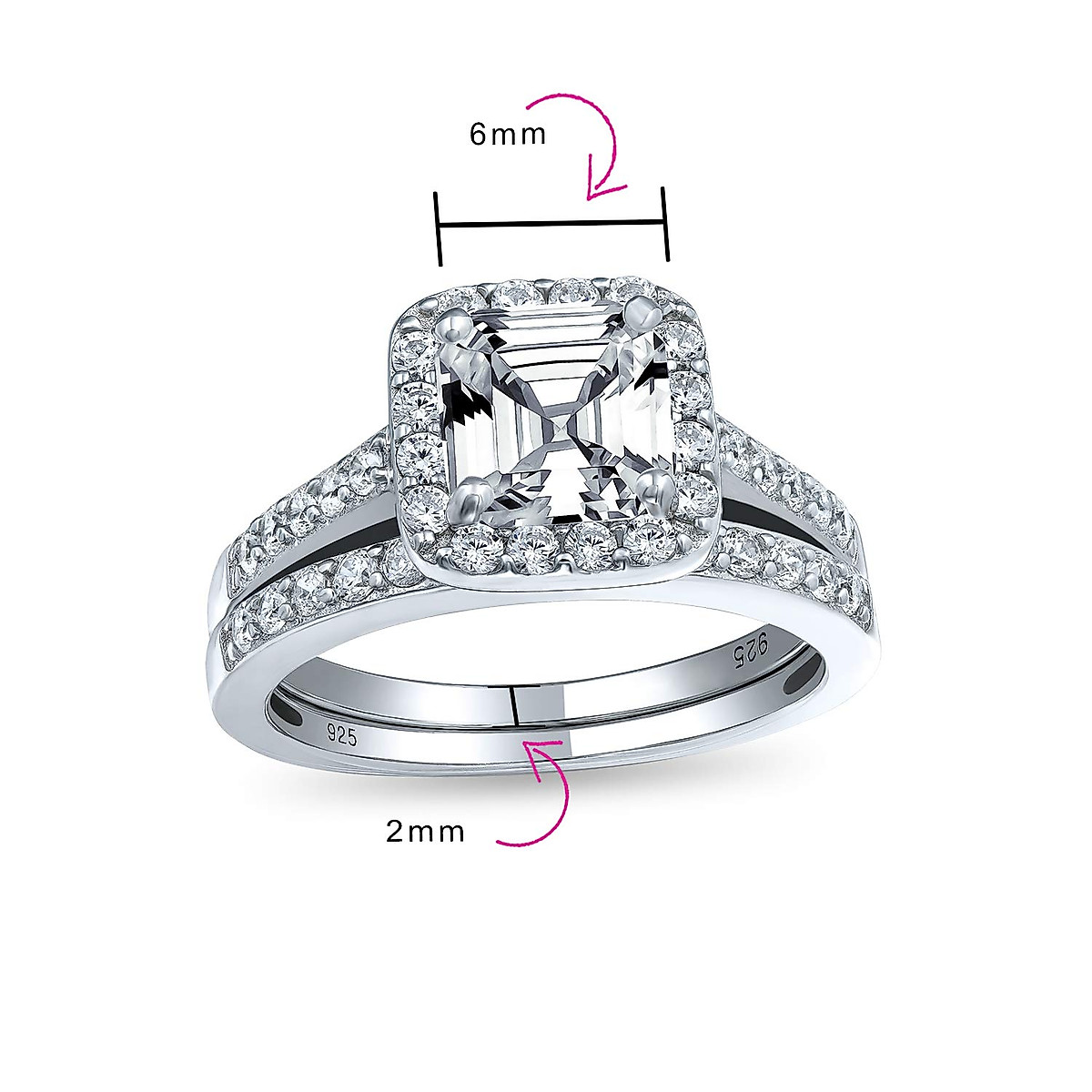 Bling Jewelry Antique Style CZ Asscher Engagement Ring Wedding Set - Size 9