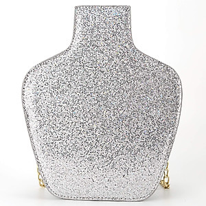 QiMing Tequila Bottle Shaped Laser Shoulder Handbags,Pu Crossbody Purse for women(Silver B)