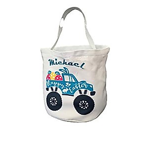 Personalized Easter Baskets for Kids Empty - Bucket for Egg Hunting - Custom Name - Canvas Pail with Handles