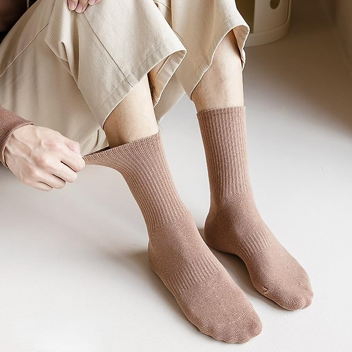 Weston Ink 6 Pairs Men's Solid Crew Socks Casual Socks Japanese Crew Knit Socks (6 Pairs[Black/Red/Brown/Khaki/White/Beige])