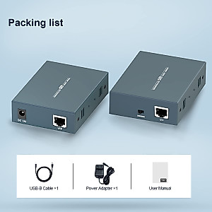 HDMI KVM Extender, 1080P@60Hz Ultra HD Resolution, Over Cat5e/6/7 Ethernet Cable, Up to 165ft/50m with Loop Out & POC Function - Support Keyboard and Mouse