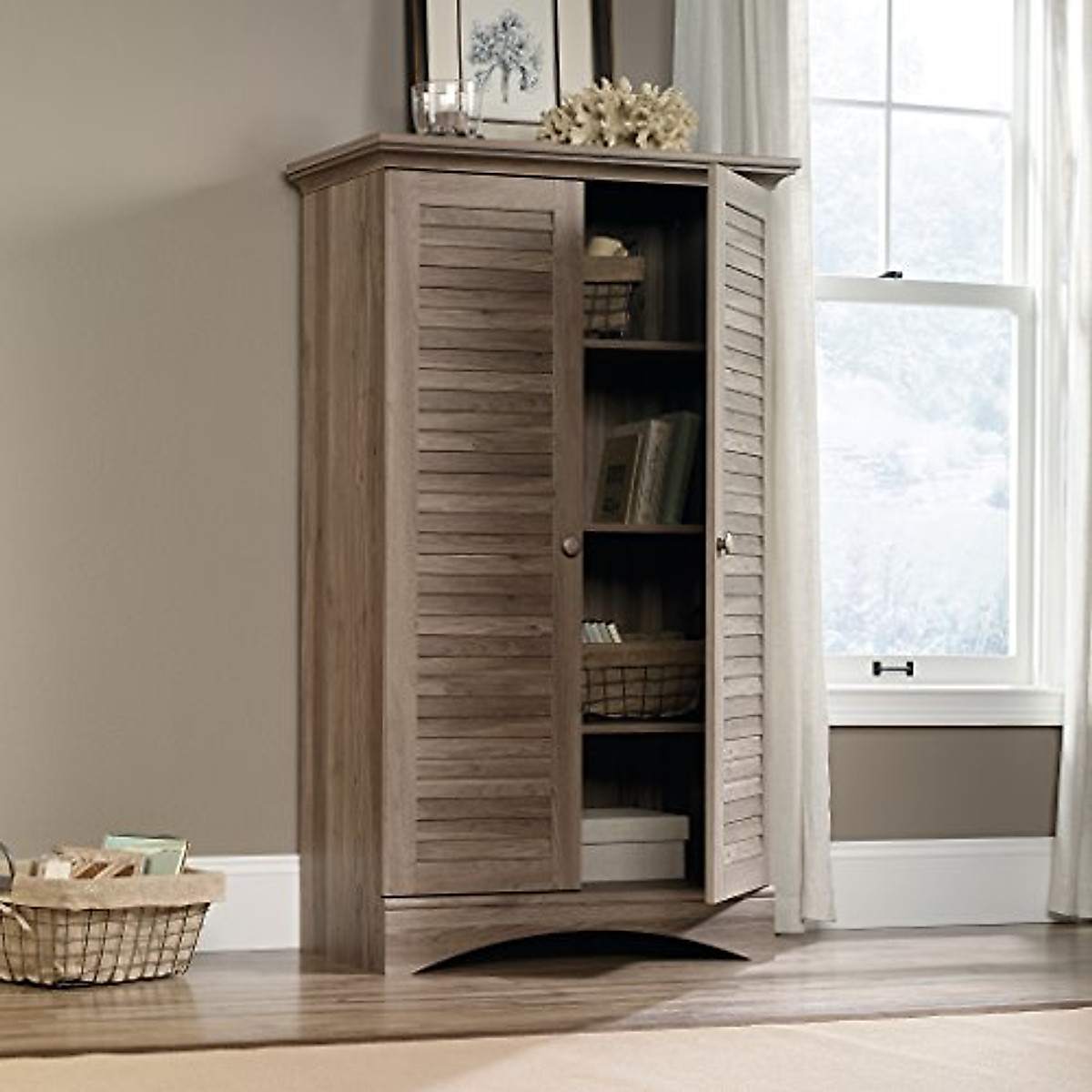 Sauder Harbor View Storage Cabinet, Salt Oak finish
