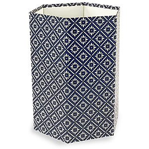 STEEL MILL AND CO. Open Waste Paper Bin Collapsible Office Trash Can, Waste Basket for Office, Bedroom, Bathroom, Trash Can, Garbage Bin, Recycling Container, Dustbin, Small, Geometric Navy