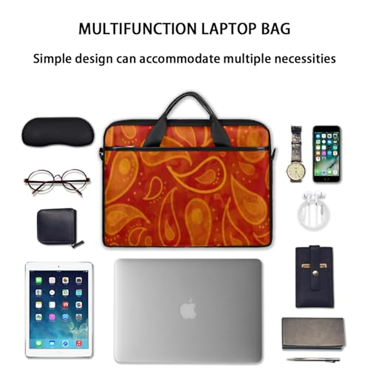 Fall Paisley Laptop Computer Bag Waterproof Shoulder Messenger Bag 13-15 inch Durable Laptop Tote Bag with Shoulder Strap Handle Lightweight Crossbody Briefcase