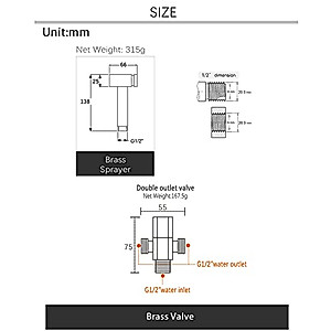 ZLOCYIVHE Handheld Toilet Bidet Sprayer, Single Cold Bidet Faucet with Push-Button, Matte Black Solid Brass Douche Kit, Square Shattaf Shower Set,D(Set B)