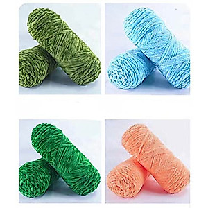 4 Skeins Chenille Yarn，Hand Knitting Soft Glossy Chenille Velvet Amigurumi Yarn for Crochet Weaving Blanket DIY Craft Total 400g (Harvest Green)