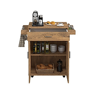 Panana Rolling Kitchen Island, Kitchen Trolley Cart with Spice Rack, Large Drawer, Towel Rack, Storage Pantry Cabinet, Kitchen Cart on Roller Wheels, Dining Room Furniture, Walnut
