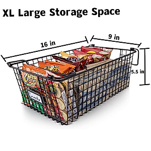 4 Pack Stackable Wire Storage Baskets With Handles,For Kitchen, Bathroom, Cabinets, Cupboards, Counter Top, Freezer & Pantry Organizer Bins, For Snacks, Drinks, Potatoes, Onions, Meat