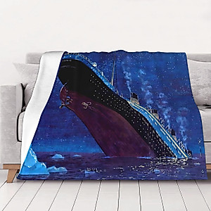Ship Sinking Movie Fleece Blanket, Vintage Ocean Voyage Cruise Ship Print Lightweight Throw Blanket Soft Cozy Bedroom Couch Sofa Blanket Kids Adult Movie Fans Gift Plush Warm Blanket 50x40 inch