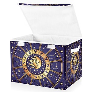 RunningBear Zodiac Signs Large Storage Bins with Lid Collapsible Storage Bin Storage Basket Organizer Decorative Storage Boxes for Home Office