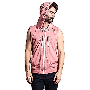 Victorious Men's Lightweight Athletic Casual Sleeveless Eyelet Drawstring Zipper Hoodie SL888 -Dirty Pink - 5X-Large - I8D