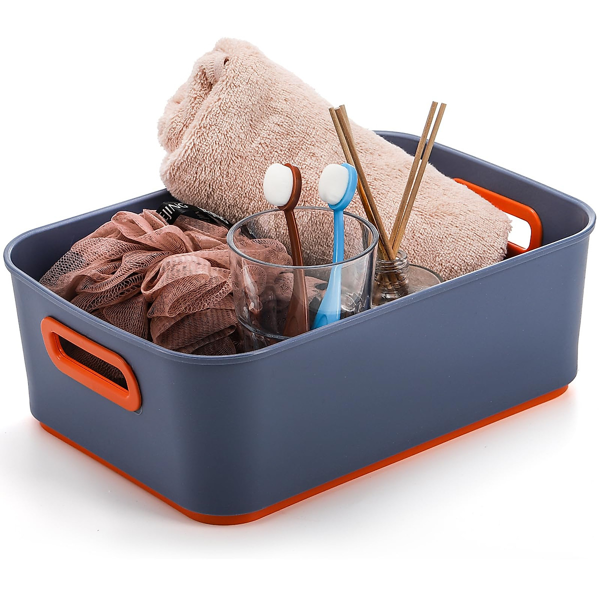 Youeon 3 Pack Plastic Storage Basket with Handle, 10 x 8 x 4 Inches Plastic Storage Bins, Plastic Storage Containers, Shelf Baskets for Laundry Room, Bedroom, Pantry, Office, Classroom