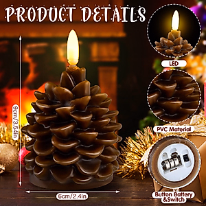 4 Pieces Christmas Pinecone Candles Flameless Acorn Decor LED Pinecone Candle Pinecones Decor Real Wax Unscented Battery Operated Candle for Thanksgiving Christmas Winter Holiday Decoration(Brown)