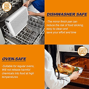 12.4 Inch Deep Rectangular Cake Pan, P&P CHEF Stainless Steel Baking Pan Lasagna Pan for Toaster Oven, Perfect to Bake Cookie Cake Meat, Corrugated Bottom & Heavy Duty, Non-Toxic & Dishwasher Safe