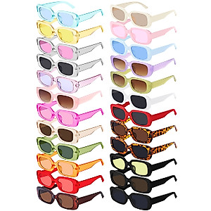 Aodaer 24 Pairs Women Small Rectangle Sunglasses Vintage Square Eyewear Retro Wide Square Frame Sunglasses for Outdoor