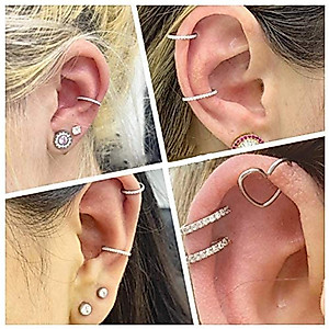 CZ Surgical Stainless Steel 16G Sleeper Cartilage Daith Tiny Small Hoop Earrings Tragus Mini Hinged Clicker Nose Ring Cuff Huggie Hoops for Women Men Helix Piercings Jewelry Gifts Bff (10mm)