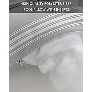 Recliner Head Pillow Ledge Loungers Chair Pillows with Insert Farmhouse Gray White Stripe Lumbar Pillow with Adjustable Strap Outdoor Waterproof Patio Pillows for Couch Beach Pool Office Chair, 2 PCS