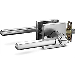 Berlin Modisch Entry Lever Door Handle and Single Cylinder Deadbolt Lock and Key Slim Square Locking Lever Handle Set [Front Door or Office] Right & Left Sided Doors Heavy Duty – Satin Nickel Finish