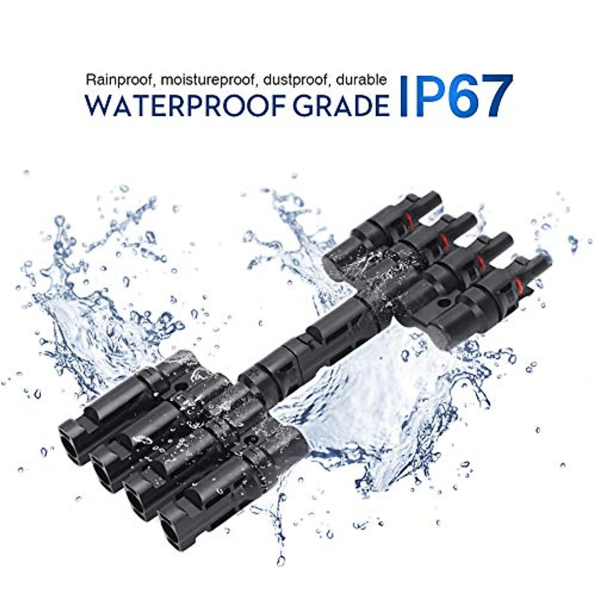 Hovico 1 Pair Solar Panel Connector MC-4 T Branch Connectors Cable Coupler Combiner - 1 Male to 4 Female (M/4F) and 1 Female to 4 Male(F/4M) for Parallel Connection Between Solar Panels