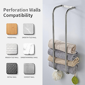 Towel Racks for Bathroom, Towel Holder for Bathroom Wall, Bathroom Towel Holder with Hooks, 304 Stainless Steel Bathroom Towel Rack Wall Mounted for Storing Towels, Robes, Silver