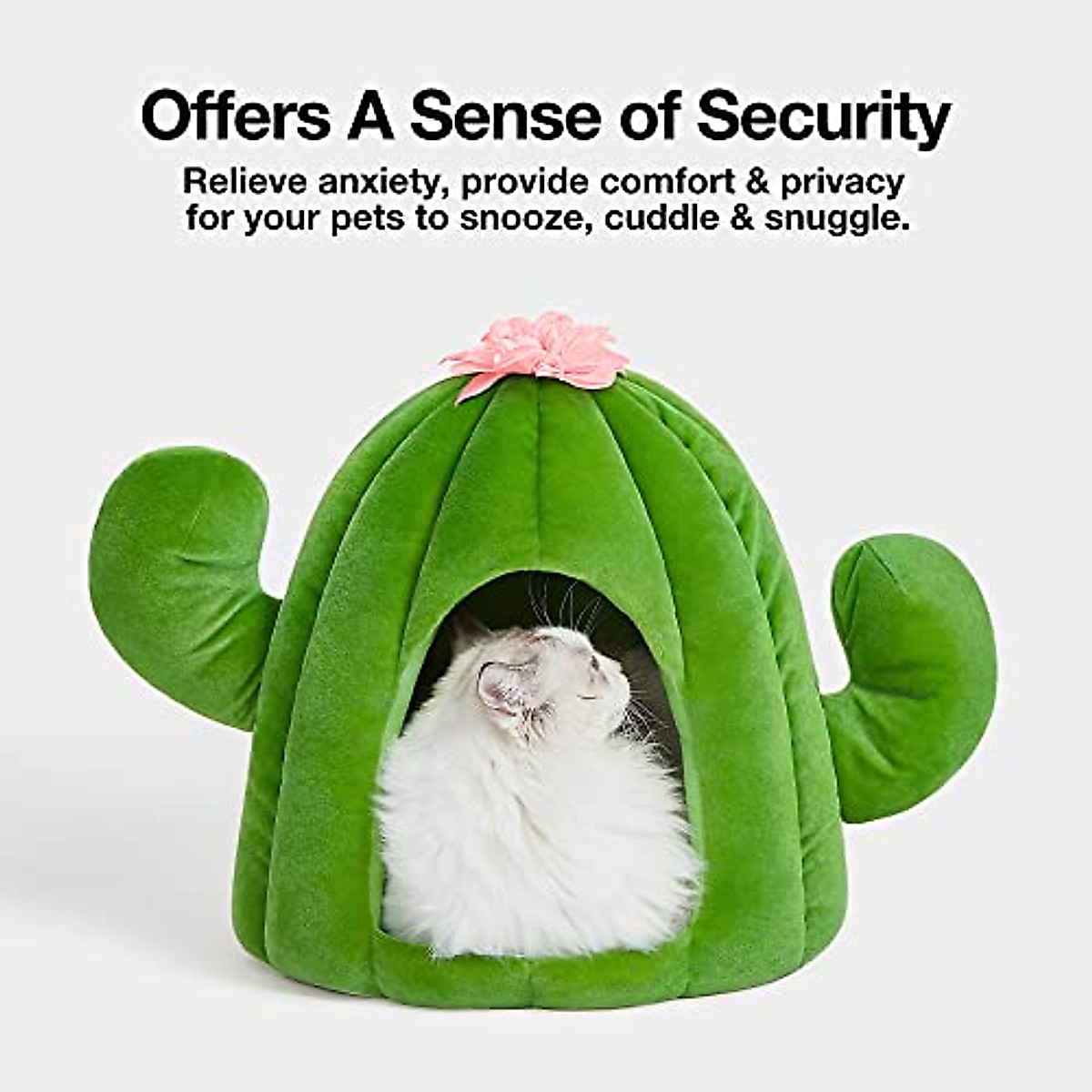 VETRESKA Cute Cactus Cat and Dog Bed, Cats Cave Dog House, Comfy Pet Bed with Machine Washable Nest Cushion for Cats, Dogs, Puppy, Kitty, Kitten, Rabbit, Green Cactus