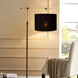 Yasorn Assembly Required Cylindrical Lamp Shade, Classic Modern Style Linen Fabric Lampshades for Table Lamps, Bedside Lamp, Floor Lamps and Chandeliers, Spider Fitter,13" x 13" x 7.8" (Black)