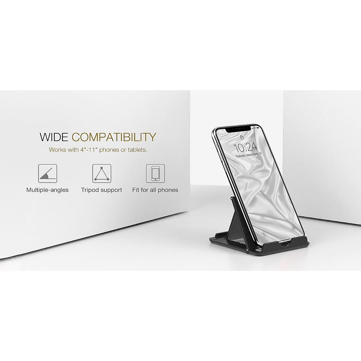 MoKo Adjustable Foldable Portable Electronic Device Stand, Compatible with 6-11 Inch Tablets and Phones, Strong and Durable ABS and Rubber Construction, Easy to Adjust and Fold