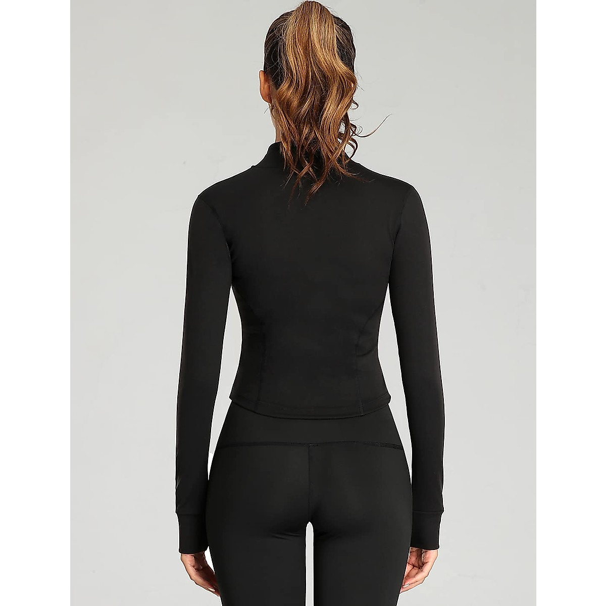 Gnveub Women’s Sports Running Jacket Slim Fit Stretchy Full Zip Athletic Workout Lightweight Jacket with Thumb Holes(Black,XL)