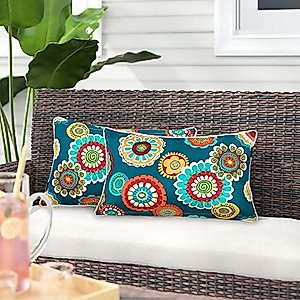 Magpie Fabrics Outdoor Waterproof Lumbar Pillow with Insert 2 Set(12"x19", Heronsbill Green)