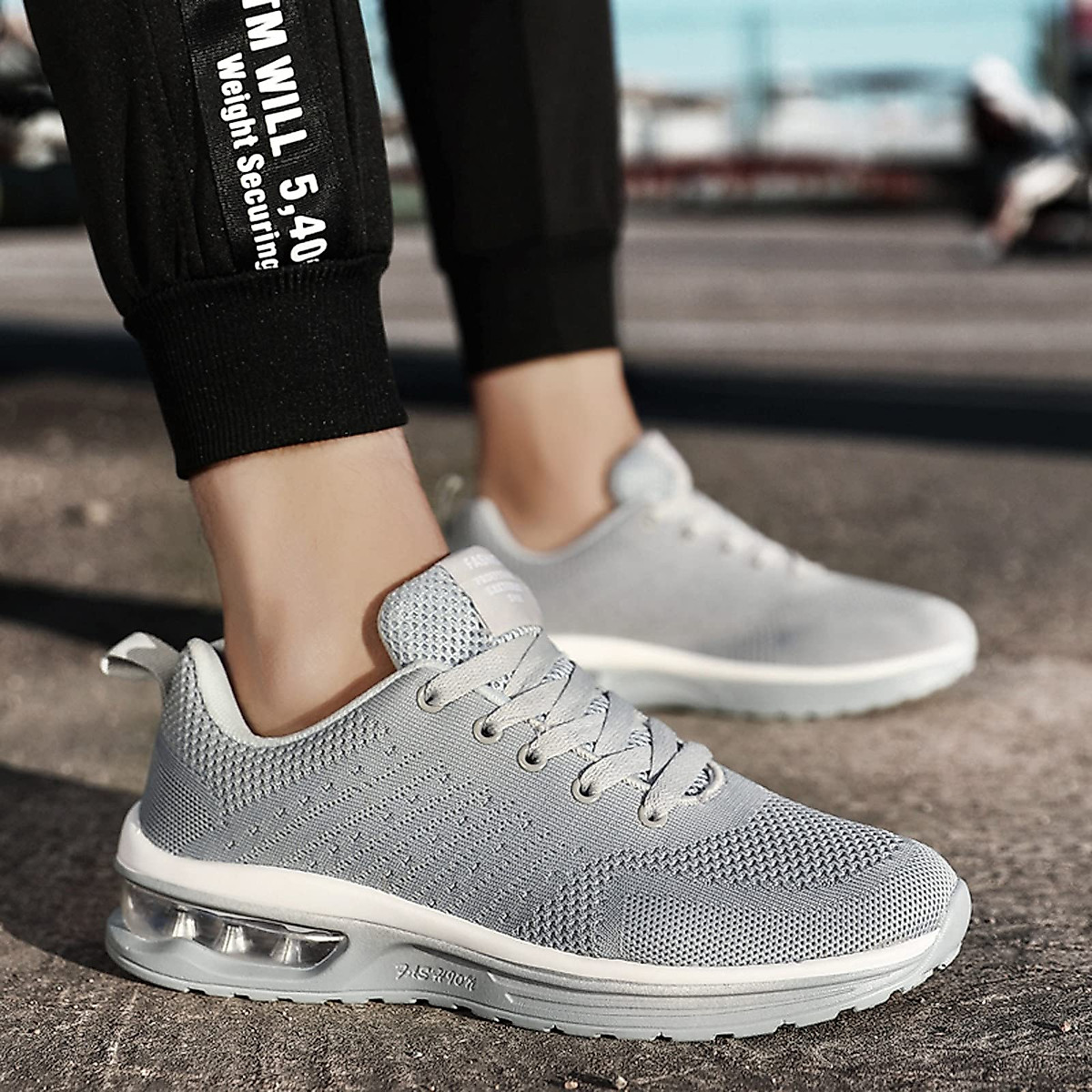 HINDOLA Couple Sneakers Fashion Platform Walking Shoes Outdoor Running Tennis Basketball Baseball Volleyball Training Shoes Breathable Slip on Shoes Sneakers for Women Grey