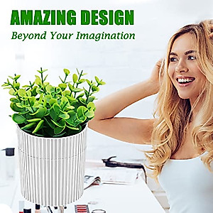 Bathroom Canister, Bathroom Storage Organizer For Cotton Ball, Bath Salts, Cotton Rounds,Floss Picks, Hair Clips, Apothecary Jars For Vanity Makeup Organizer, Cute Artificial Plants Design As Perfect Bathroom Decoration & Accessories (White)