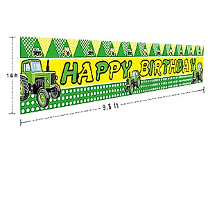 Large Green Tractor Birthday Banner Farm Tractor Themed Birthday Party Supplies Decorations Tractor Birthday Party Backdrop Green Tractor Birthday Yard Sign (9.8 x 1.6 feet)