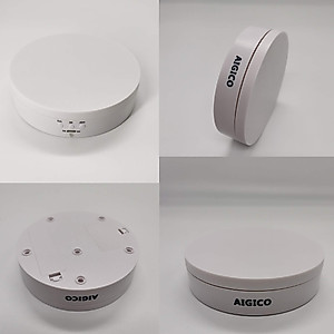 AIGICO Motorized Rotating Stand, 5.4Inch Max Loading 6.6Lb Battery USB Use Display Turntable for Jewelry Cake 3D Curing Resin Prints Spinner Shelf(White with Mirror Sticker)