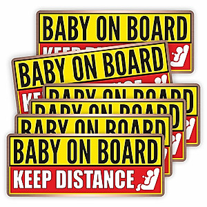 Baby on Board Sticker - (Pack of 12) 4" x 10" Large Keep Distance Warning Sign Car Safety Bumper Decal for Vehicle