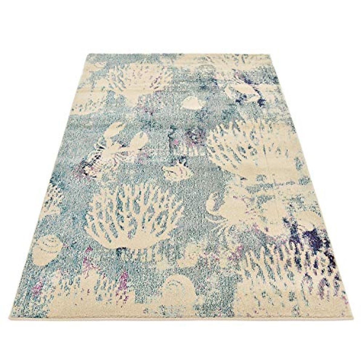 Unique Loom Positano Collection Coastal Modern Coral Lobster Shells Light Blue Area Rug (4' x 6')