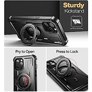 Dexnor Magnetic Case for iPhone 12 Pro Max, Compatible with MagSafe, Full-Body Shockproof Rugged Bumper Case Protective Cover with Built-in Screen Protector & Kickstand,Black