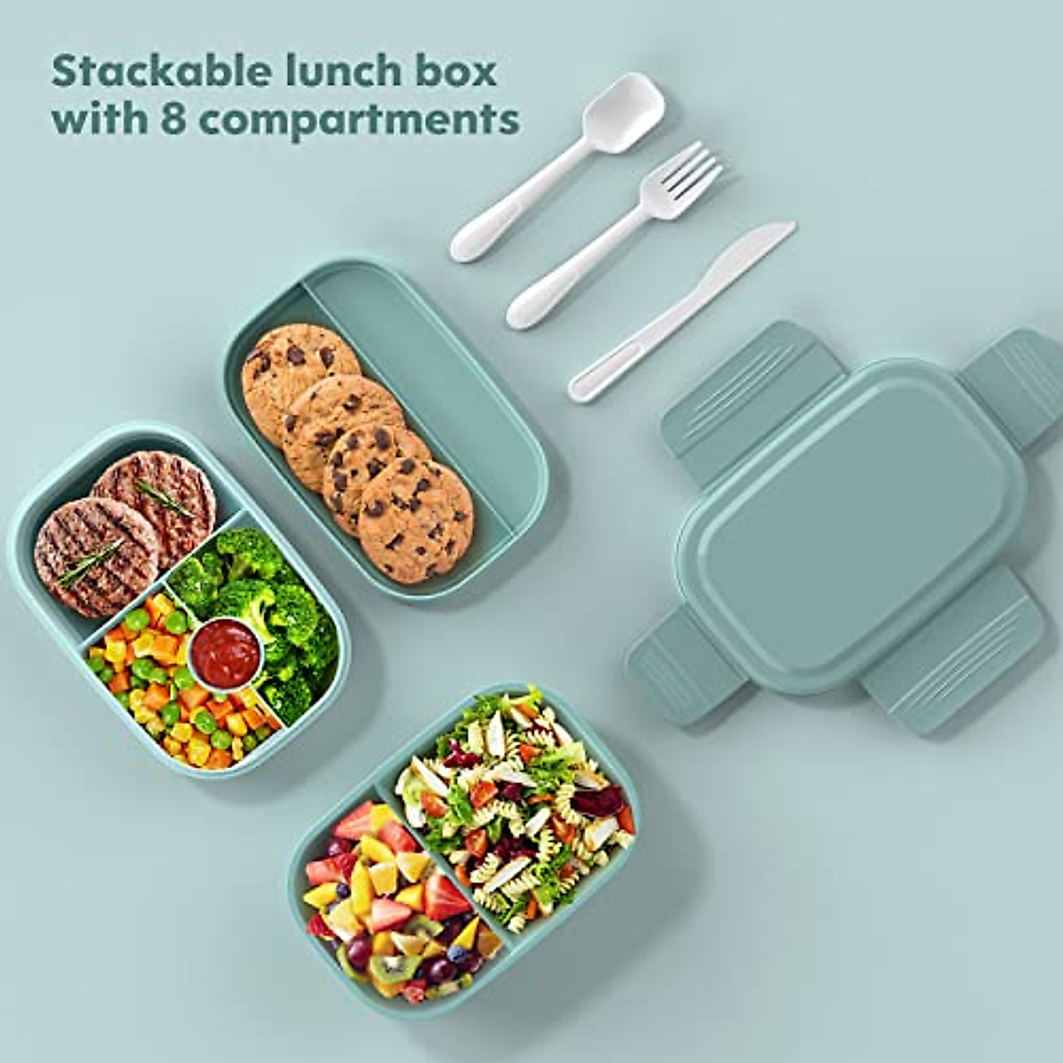 HOMETALL Bento Box Adult Lunch Box,3 Stackable Bento Lunch Containers for Adults, Modern Minimalist Design Bento Box with Utensil Set, Leak-Proof Lunchbox Bento Box for Dining Out, Work, Picnic
