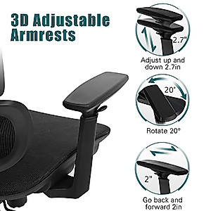 FelixKing Ergonomic Office Chair, Home Office Rolling Swivel Chair Mesh High Back Computer Chair with 3D Adjustable Armrest & Lumbar Support, Ventilated Mesh Desk Chair with Headrest (Black)