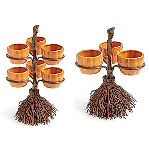 KLEOAD Halloween Resin Broom Pumpkin Cupcake Stand Halloween Broomstick Snack Bowl Stand Wooden, Halloween Decorations Pumpkin Cupcake Tray Holiday Festival Wedding Party Supplies