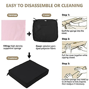 RACE LEAF Patio Seat Cushions 16"x18.5"x3" Square Corner - Set of 2, Black - Indoor/Outdoor Chair Cushions with Invisible Zipper, Water-Resistant Chair Seat Cushion with Ties for Non-Slip Support